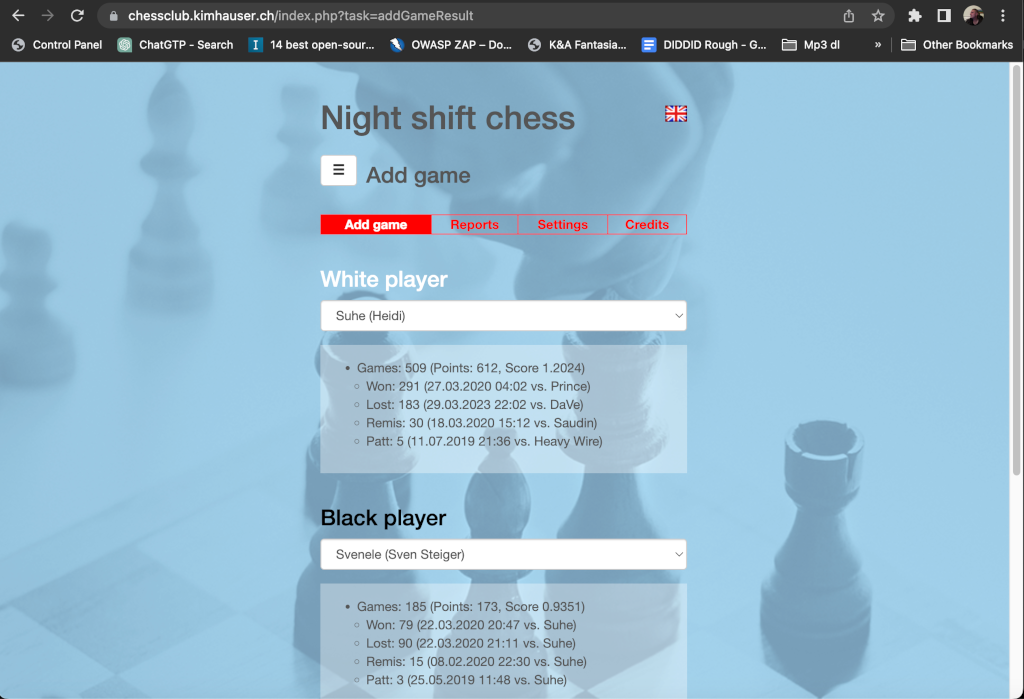 Nightshift Chess - Reporting tool for chessclub | DaVe's github pages